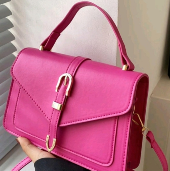 Bags | Vibrant Pink Structured Handbag With Gold Clasp | Poshmark